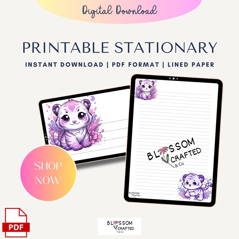 Lined A4 Writing Paper Cute Tiger Design for Letter Writing, Penpals ...