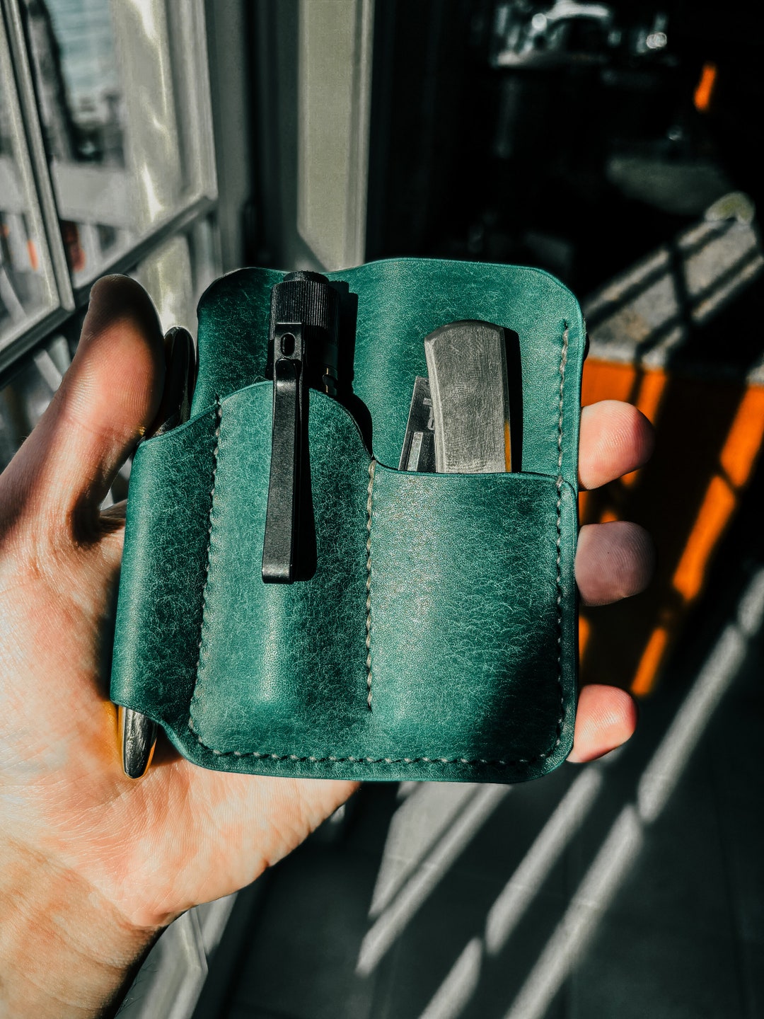 Leather EDC Caddy Pocket Organizer Wallet in Pueblo Leather Made in the ...