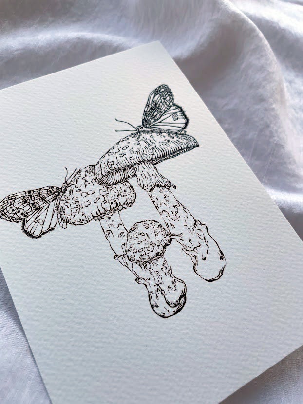 Bella Moths & Amanita Mushrooms. Digital Print. Botanical Art. Instant ...