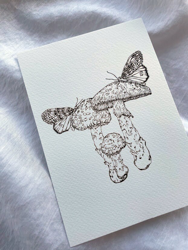 Bella Moths & Amanita Mushrooms. Digital Print. Botanical Art. Instant ...