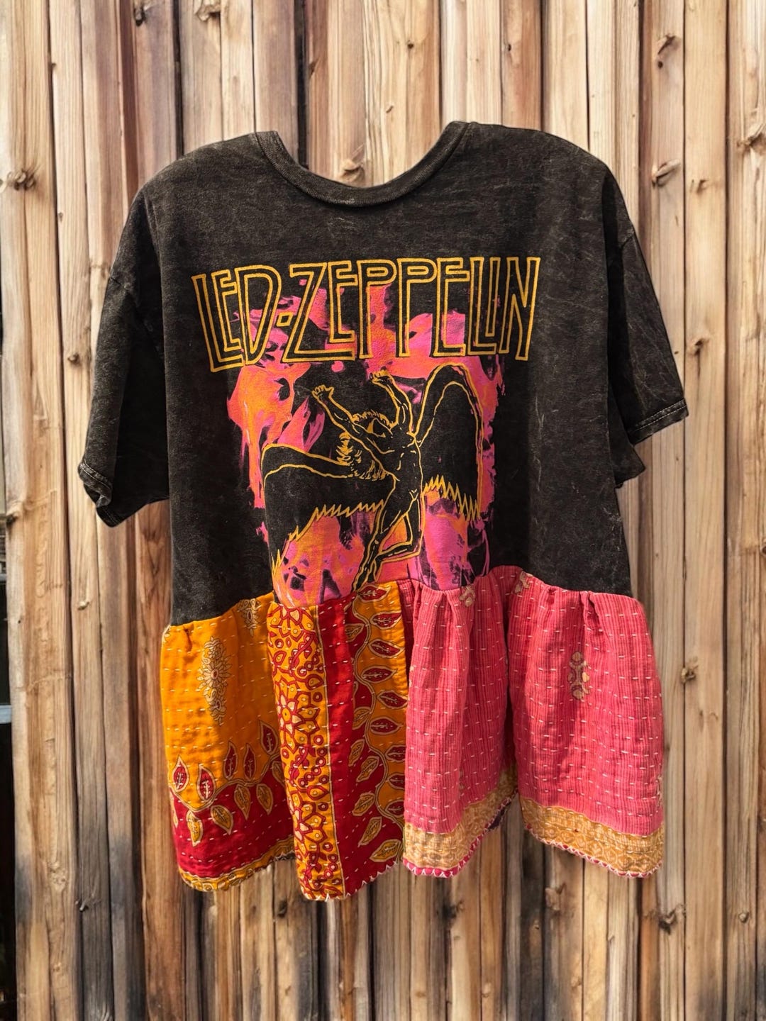 Led Zeppelin Upcycled Kantha Tee Doll Baby Oversized Fits a Small to XL ...