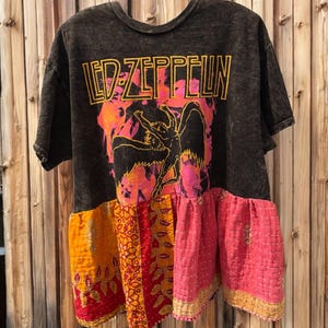 Led Zeppelin Upcycled Kantha Tee Doll Baby Oversized Fits a Small to XL ...