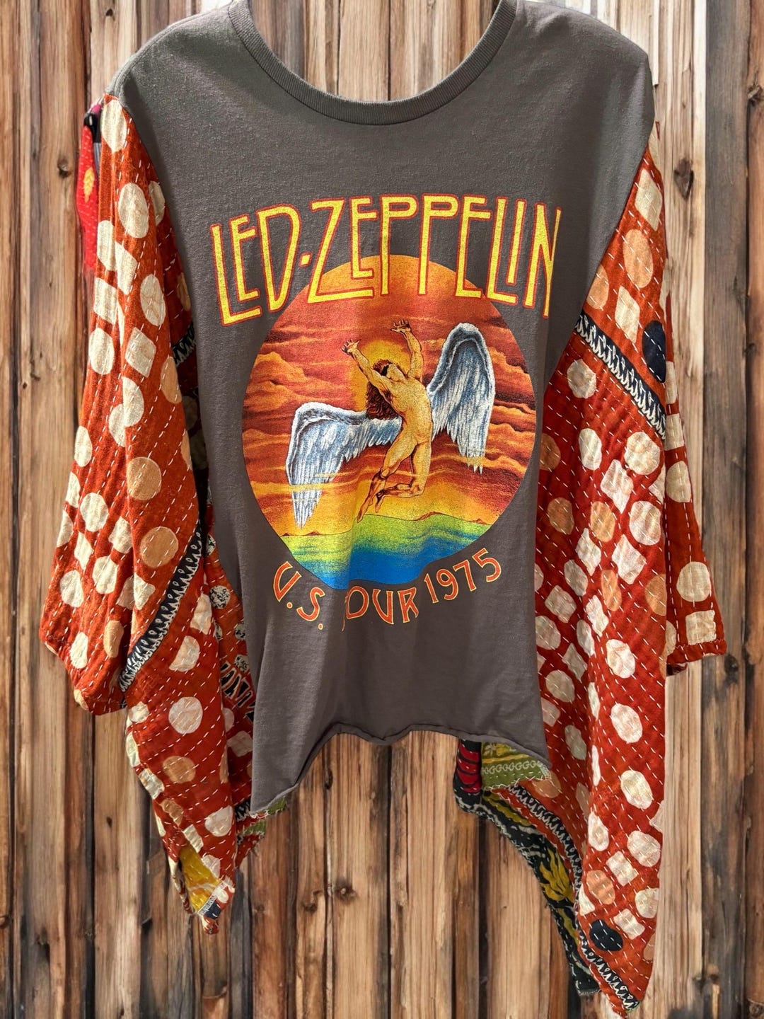1975 Zeppelin Upcycled Vintage Kantha Quilt Butterfly Poncho Free Size ...
