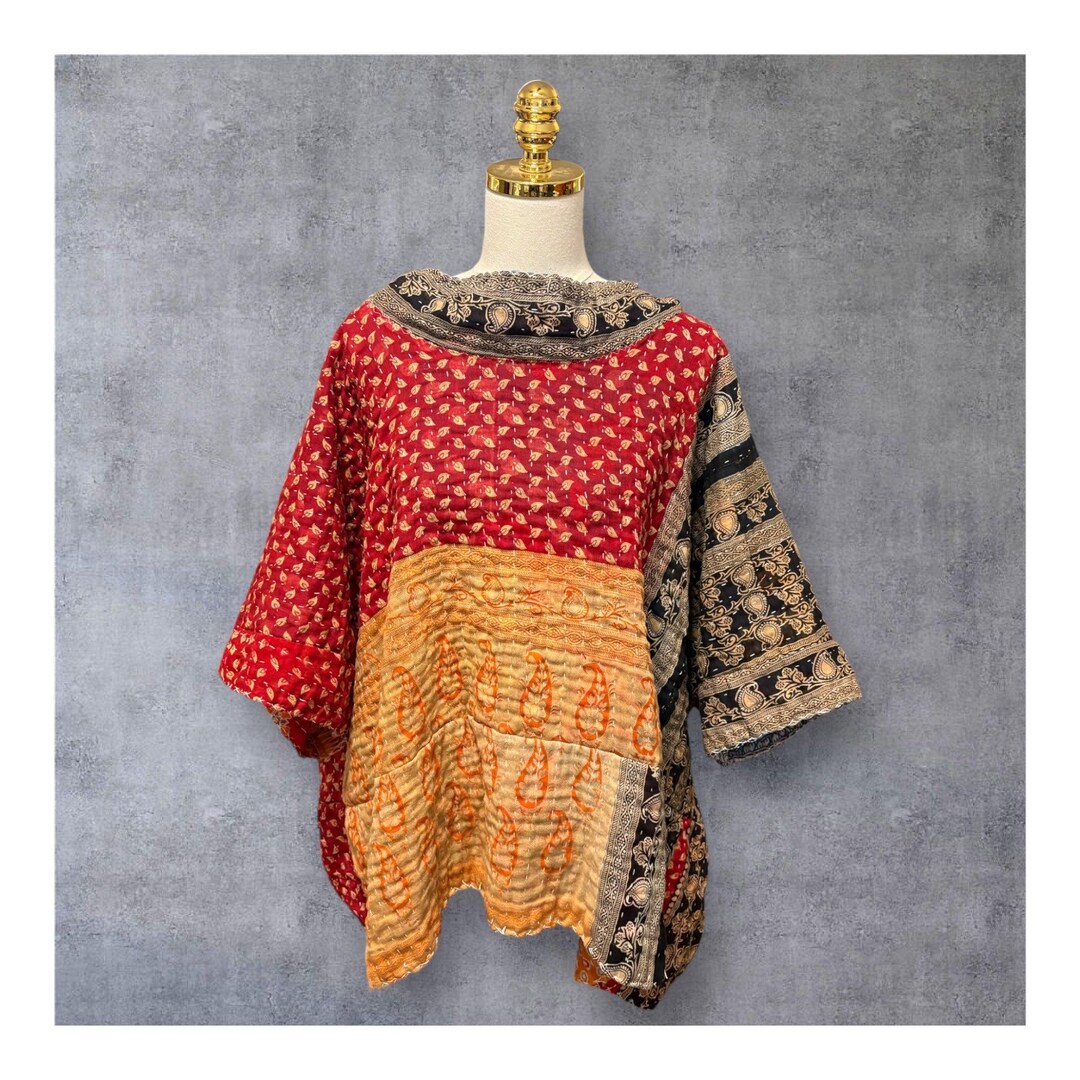 Sophia Upcycled Vintage Kantha Quilt Art Top One Size Fits a Large to ...