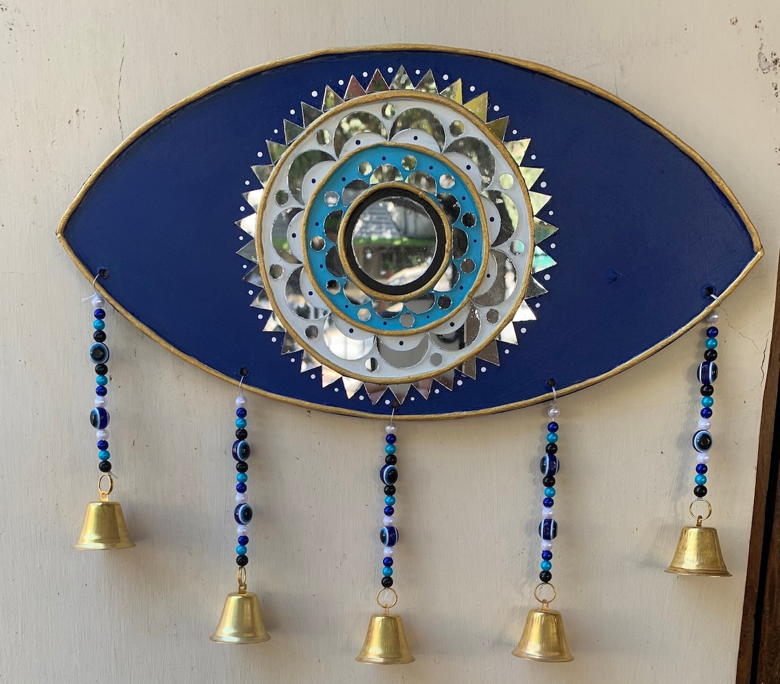 Evil Eye Wall Hanging, Lippan Wall Art, Clay and Mirror Decor, Home ...