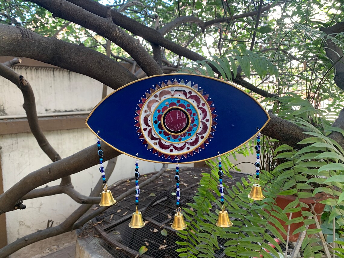 Evil Eye Wall Hanging, Lippan Wall Art, Clay and Mirror Decor, Home ...