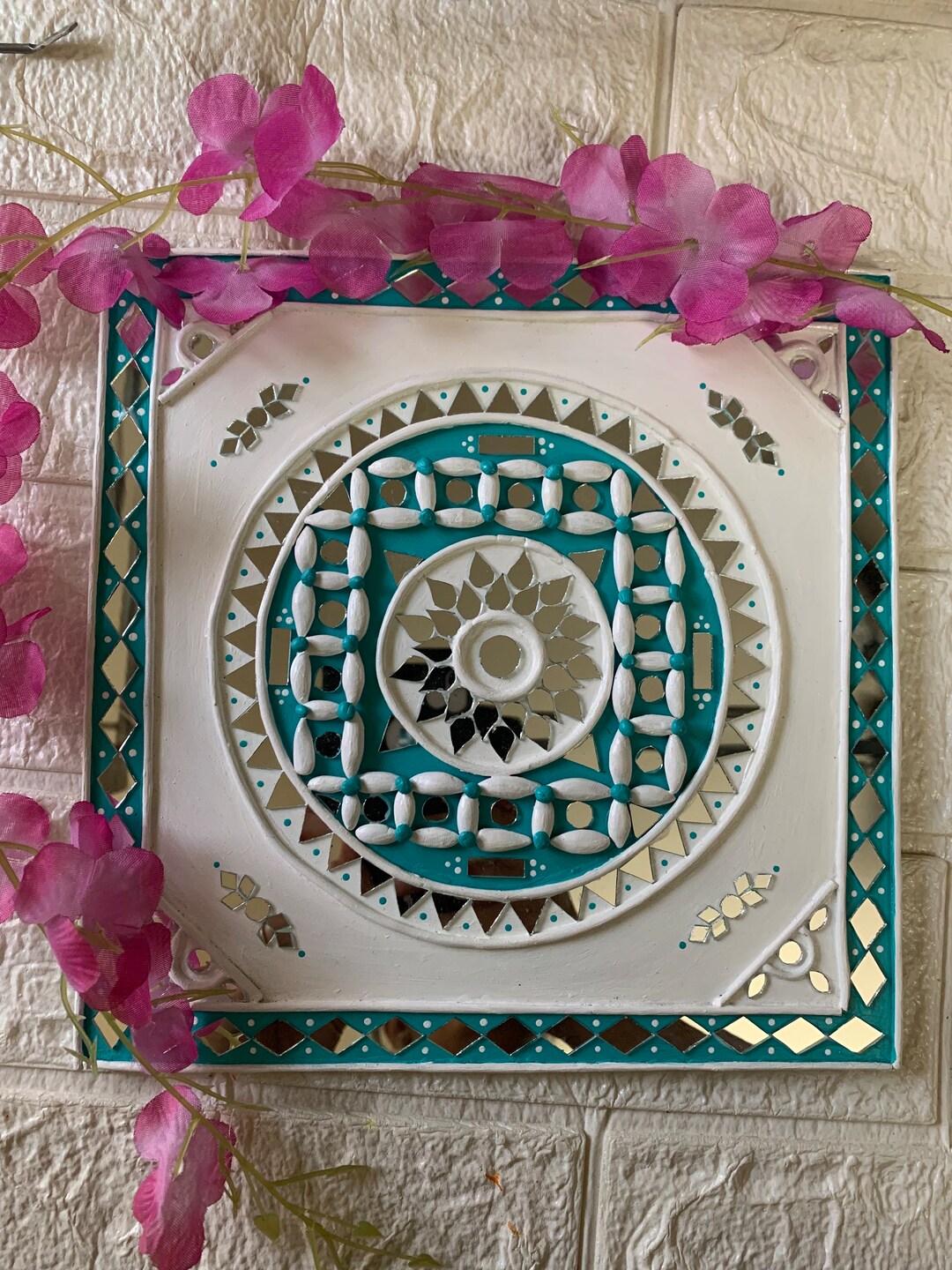 Teal Blue Wall Lippan Art, Lippan Art, Clay and Mirror Art - Etsy
