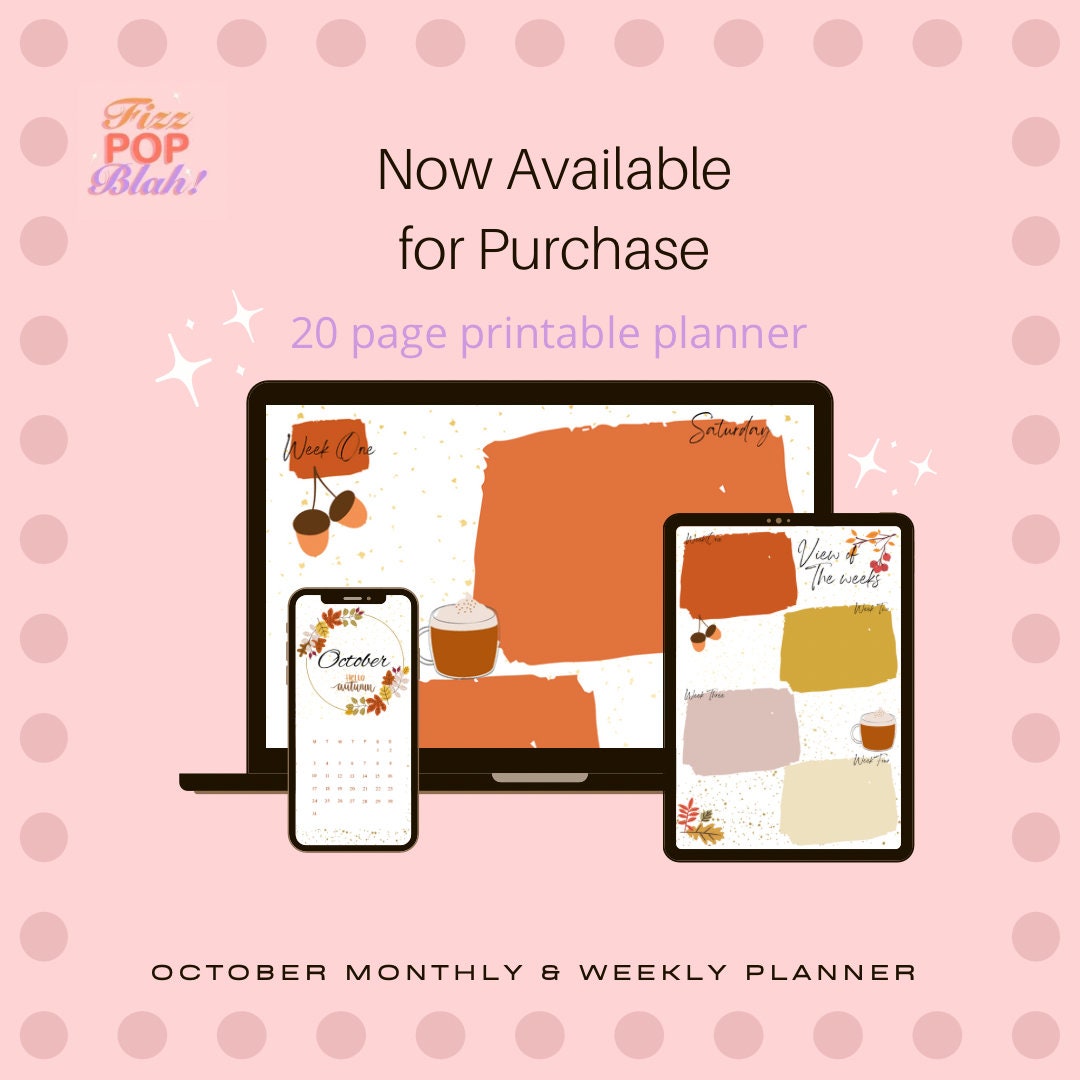 Printable Planner, October Calendar, Autumnal Design, Weekly Planner ...