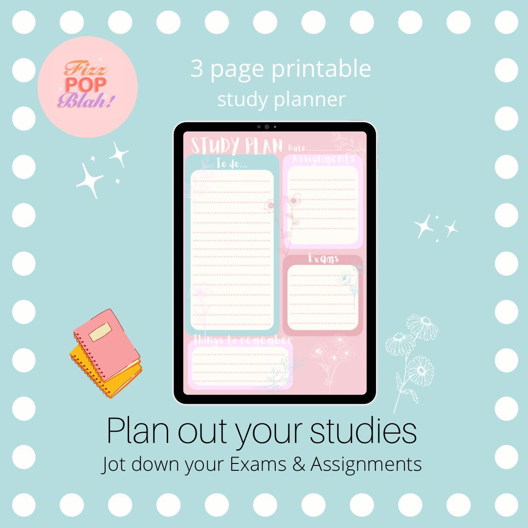 Study Planner, Printable Planner, Exams & Assignments, Study Notes - Etsy