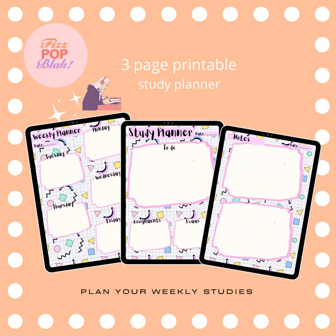 90s Theme Study Planner, Study Planner, Weekly Planner, Printable Study Plan - Etsy Finland
