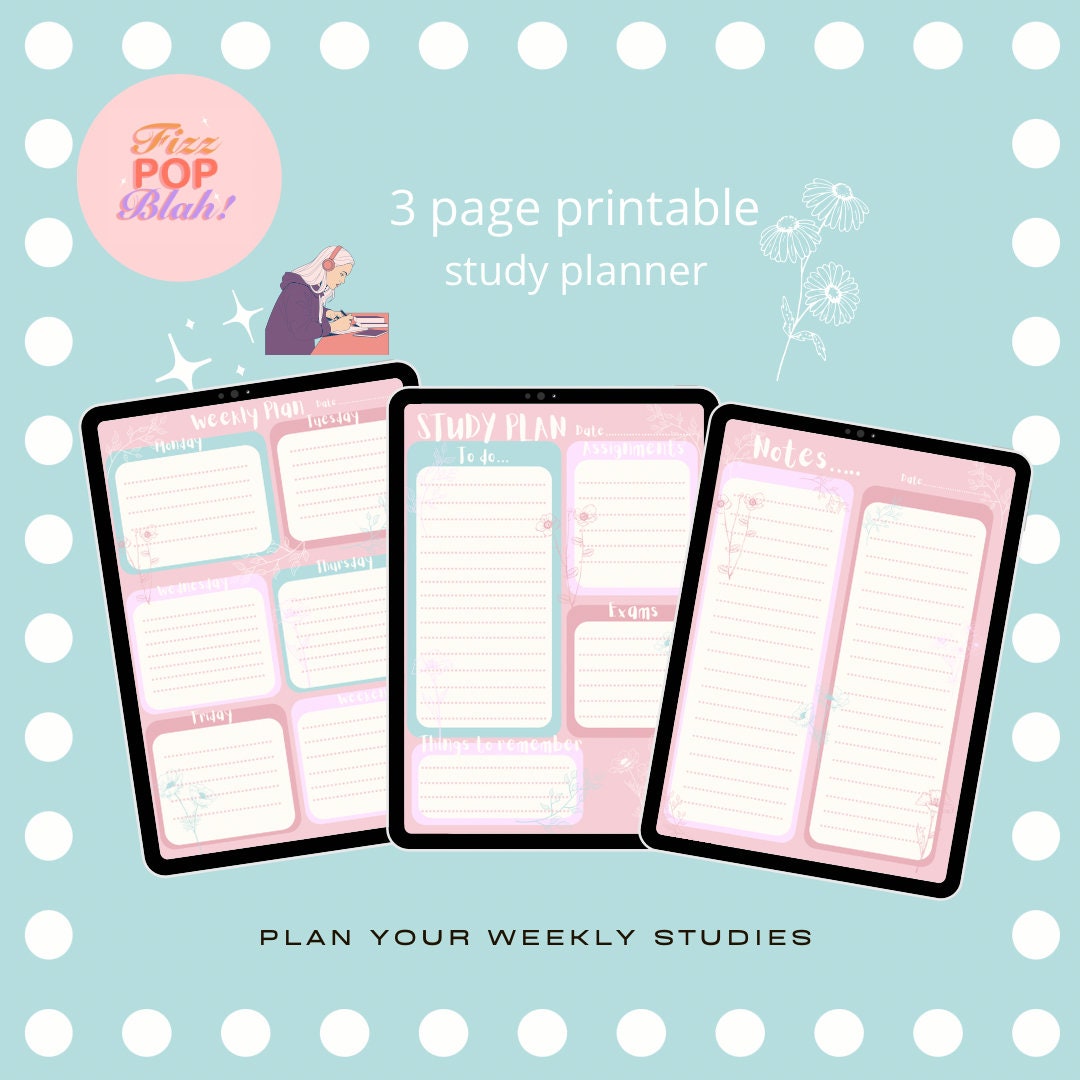 Study Planner, Printable Planner, Exams & Assignments, Study Notes - Etsy