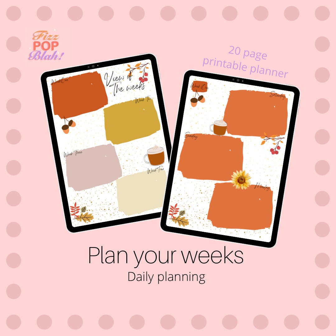 Printable Planner, October Calendar, Autumnal Design, Weekly Planner ...