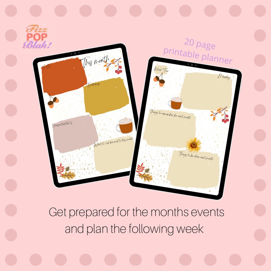 Printable Planner, October Calendar, Autumnal Design, Weekly Planner ...