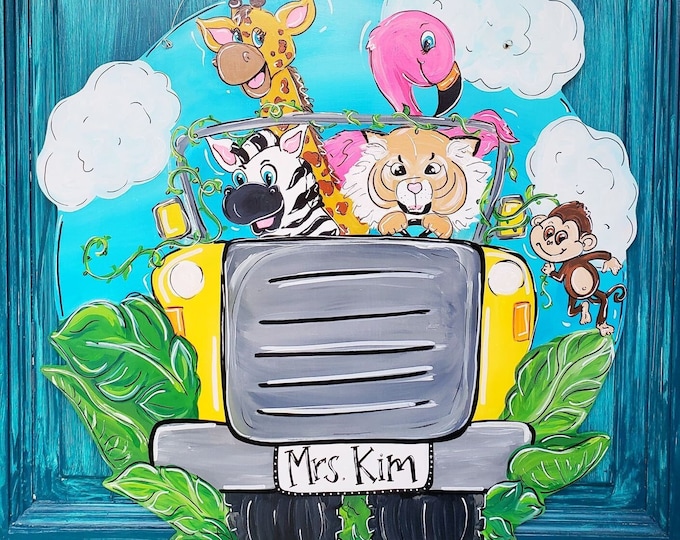 Safari Wild Animal Jeep Teacher Door Hanger School Sign Personalized ...