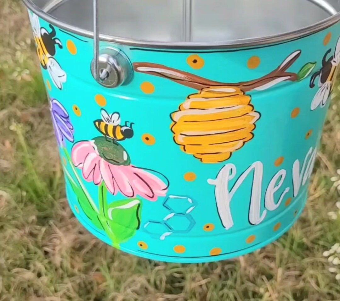Bees & Flowers - Hand Painted Custom Easter Pail With Free Shipping ...