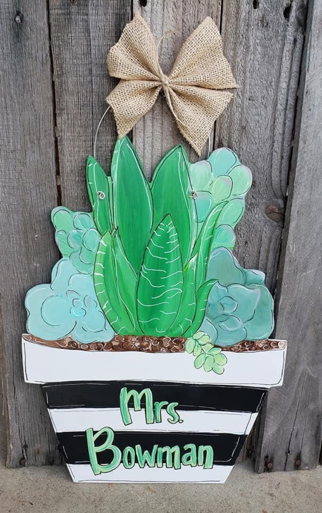 Succulent Potted Plant Teacher Door Hanger - School Sign - Personalized ...