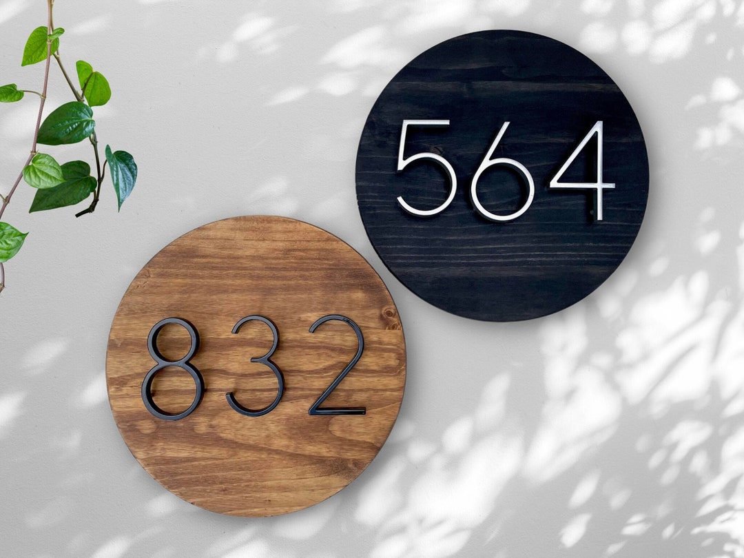 Circular House Number Sign, Round Address Plaque, Wood Home Address ...