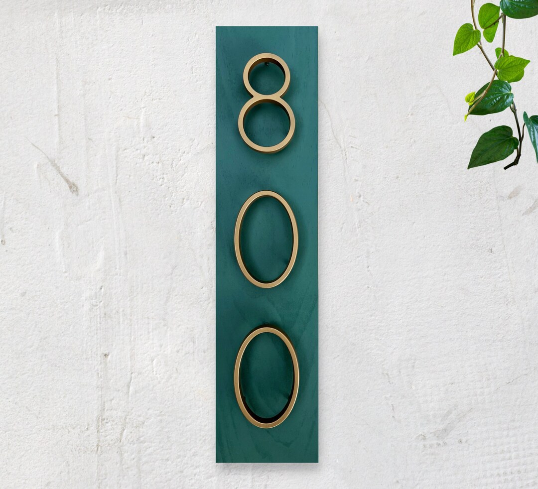 Green Address Sign With Gold Numbers , Vertical Orientation, Navy ...