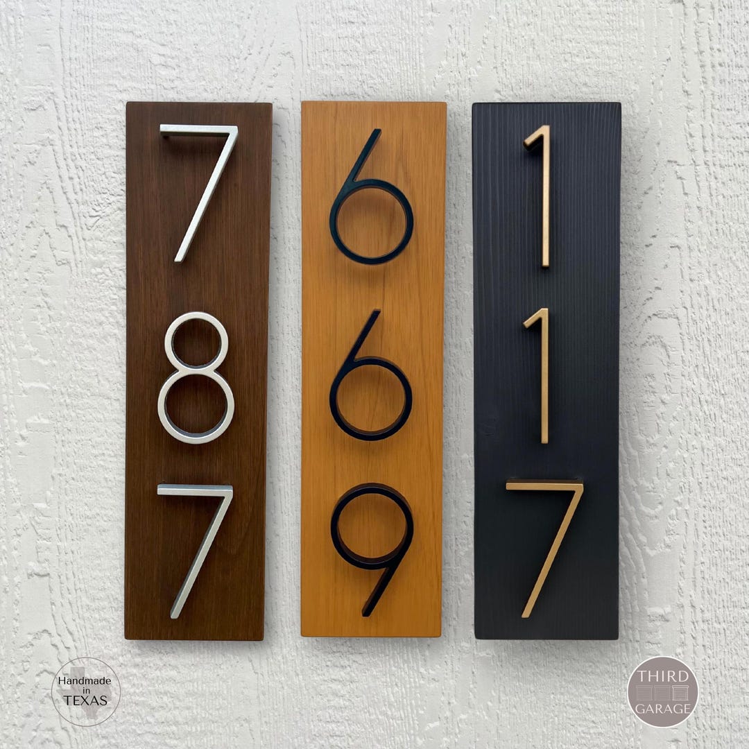 Personalized House Number Sign, Solid Wood Stained Address Plaque ...