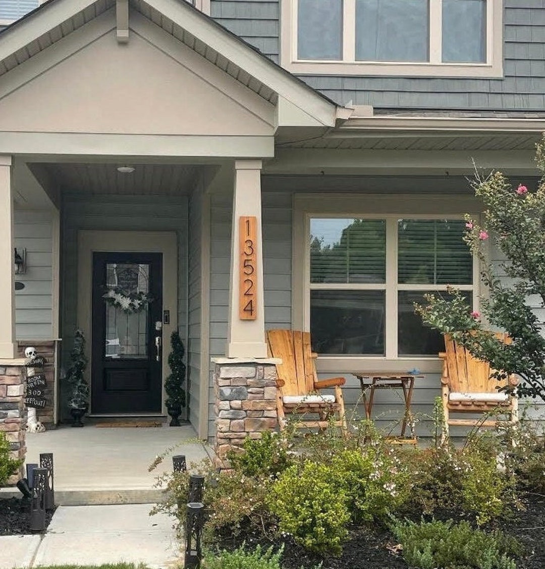 Wood Address Sign for House, Modern House Number Plaque, Vertical House ...