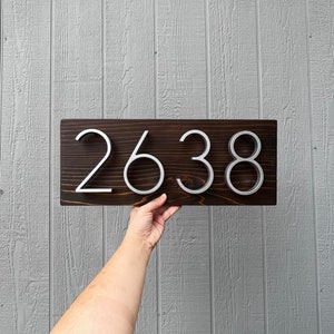 House Number Sign, Horizontal Wood Address Plaque, Modern Floating ...