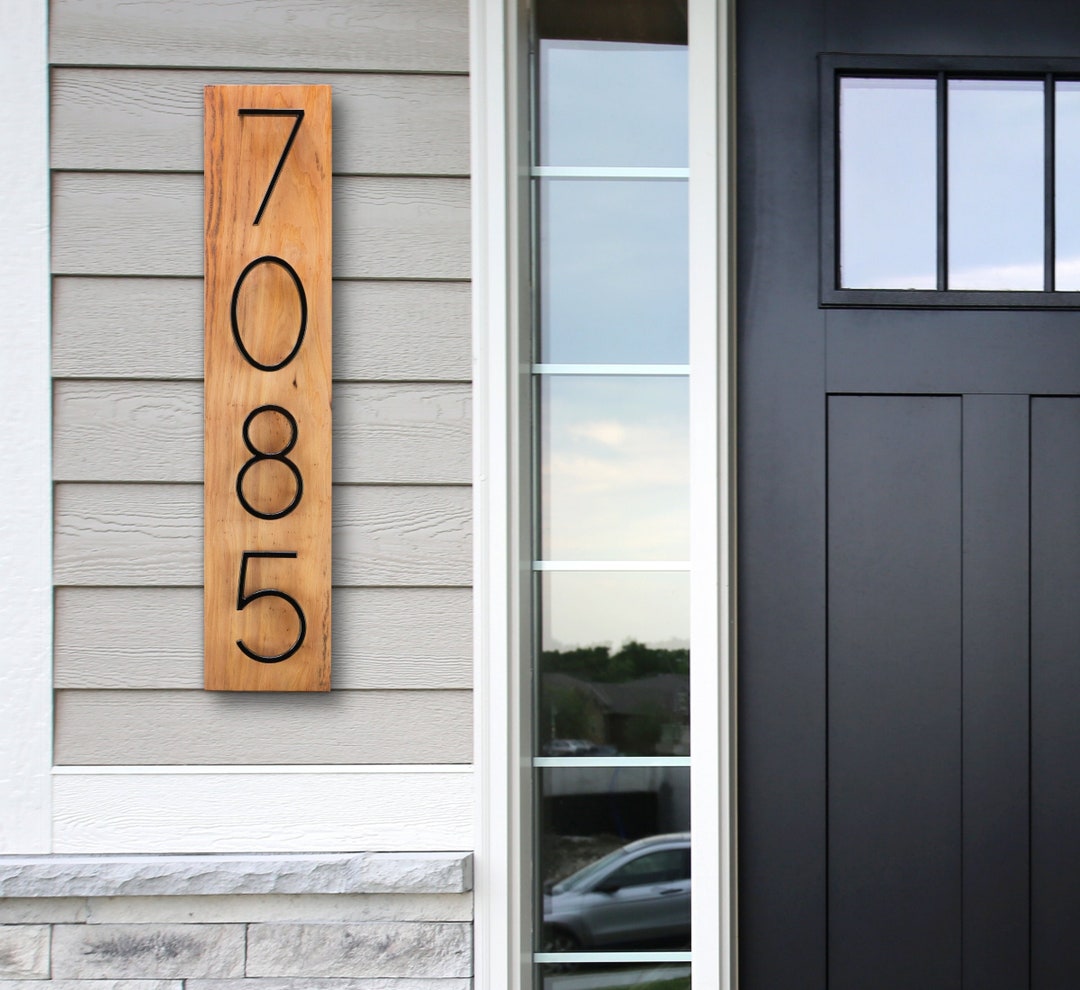 Modern Wood Vertical House Number Sign, Mid Century Address Plaque ...