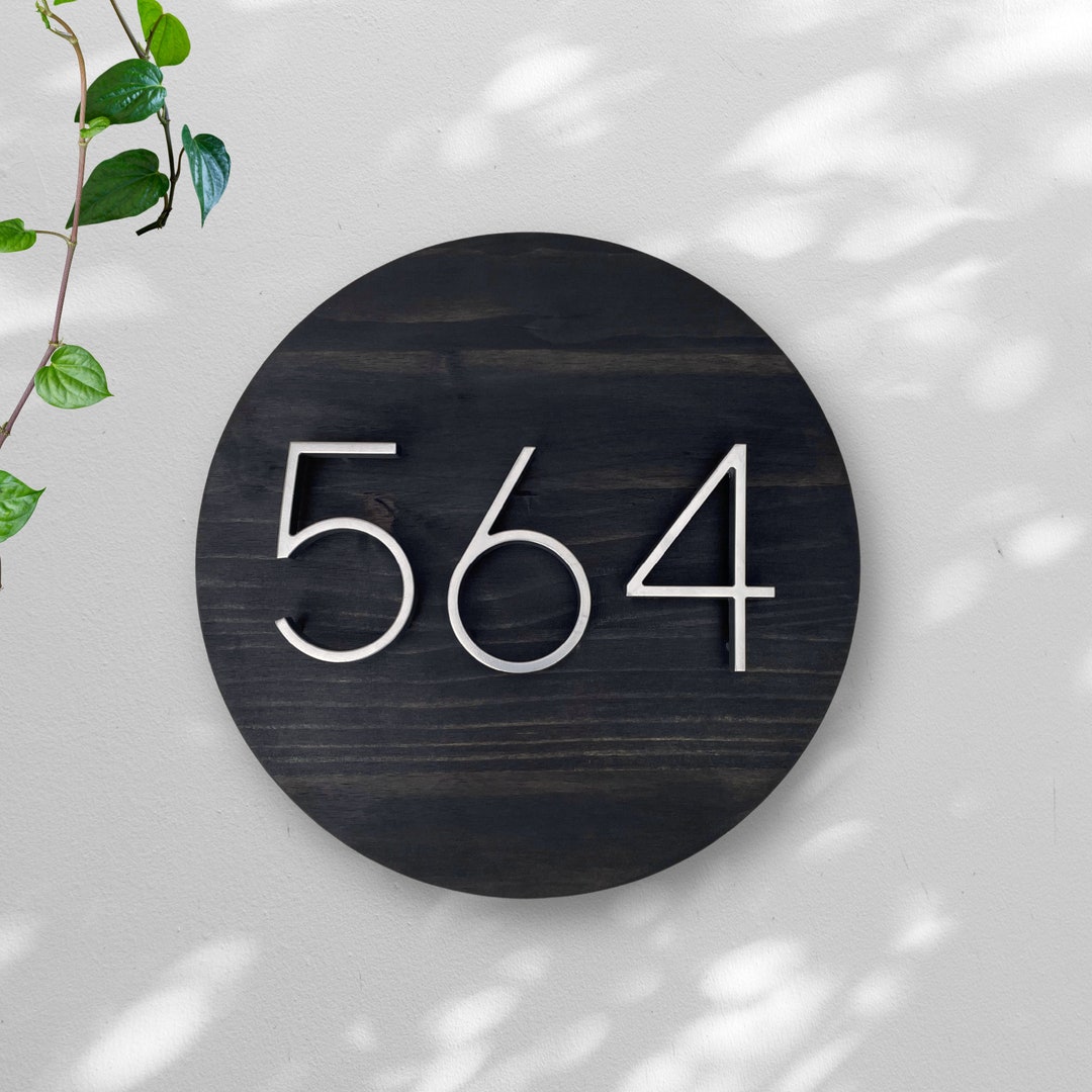 Circle House Number Sign, Round Address Plaque, Wood Home Address Sign ...