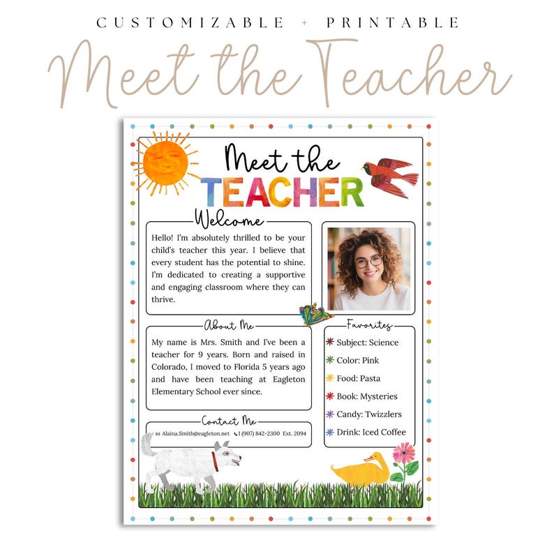 Editable Meet the Teacher Template: Eric C Classroom Printable (canva ...
