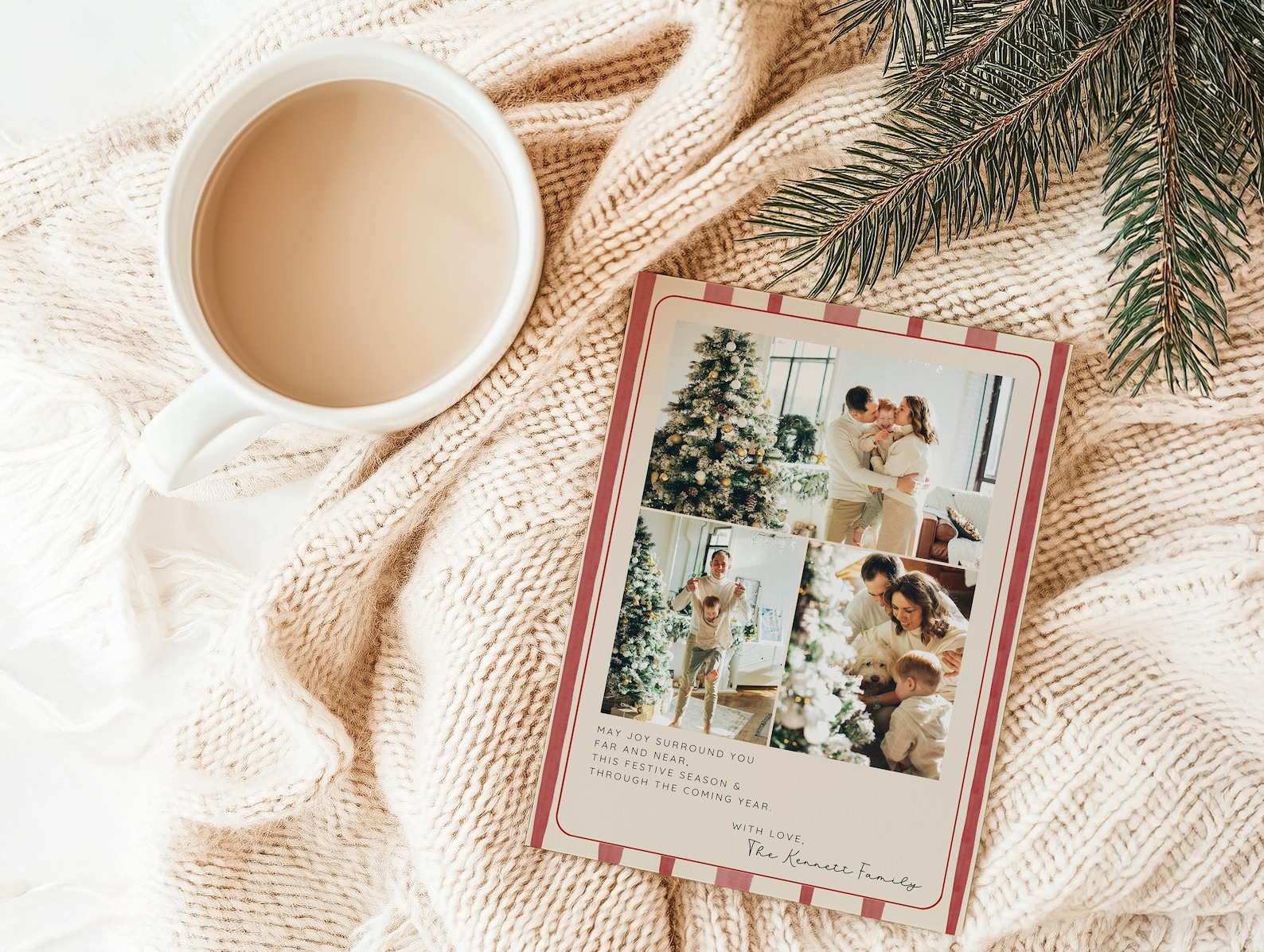 Editable Christmas Card Template | Red Stripe Holiday Card | Modern ...
