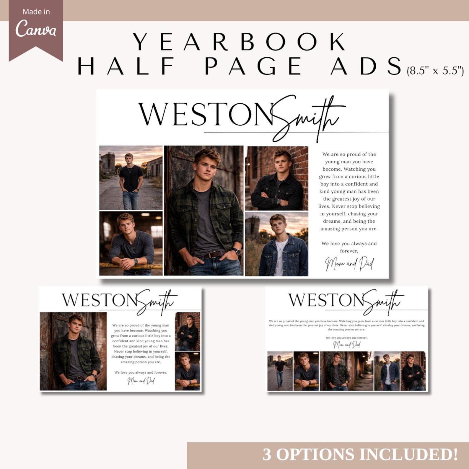 Editable Half Page Yearbook Ad Template | 8.5x5.5 Senior Ad | Canva ...