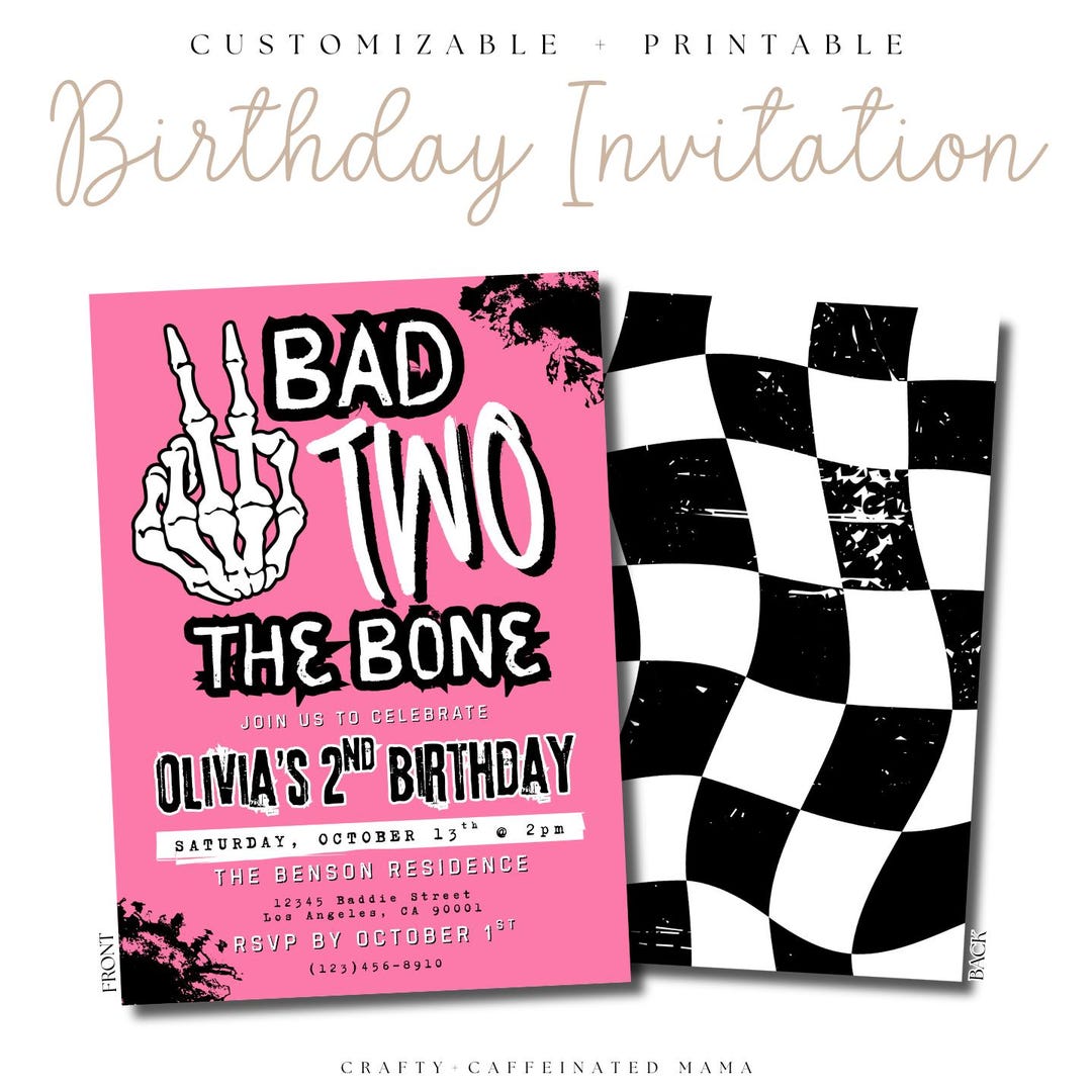 Bad Two the Bone Birthday Invitation | Editable 5x7 Canva Template ...