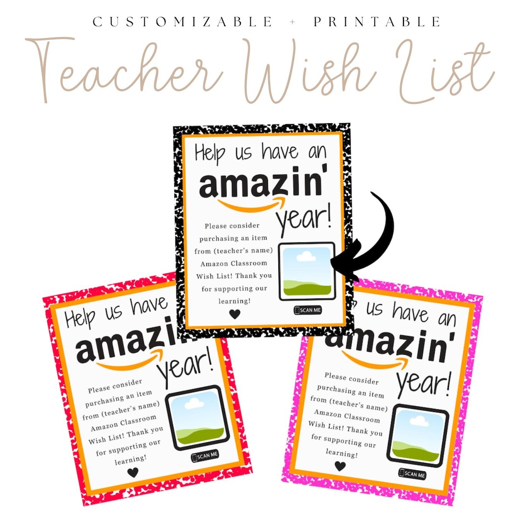 Back to School Wish List for Teachers - QR Code Ready - Amazon - Etsy