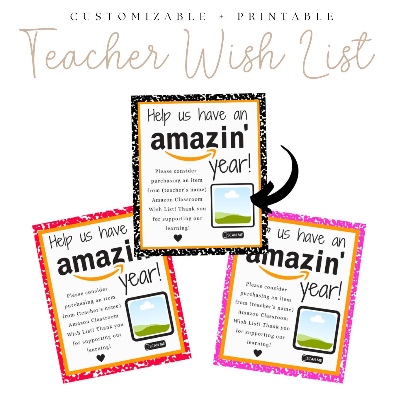 Back to School Wish List for Teachers - QR Code Ready - Amazon - Etsy