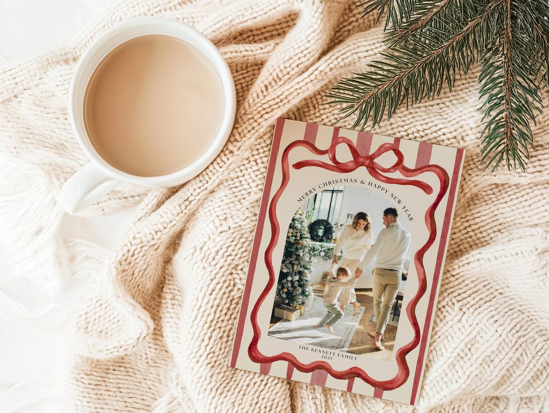 Editable Christmas Card Template | Red Stripe Holiday Card | Modern ...