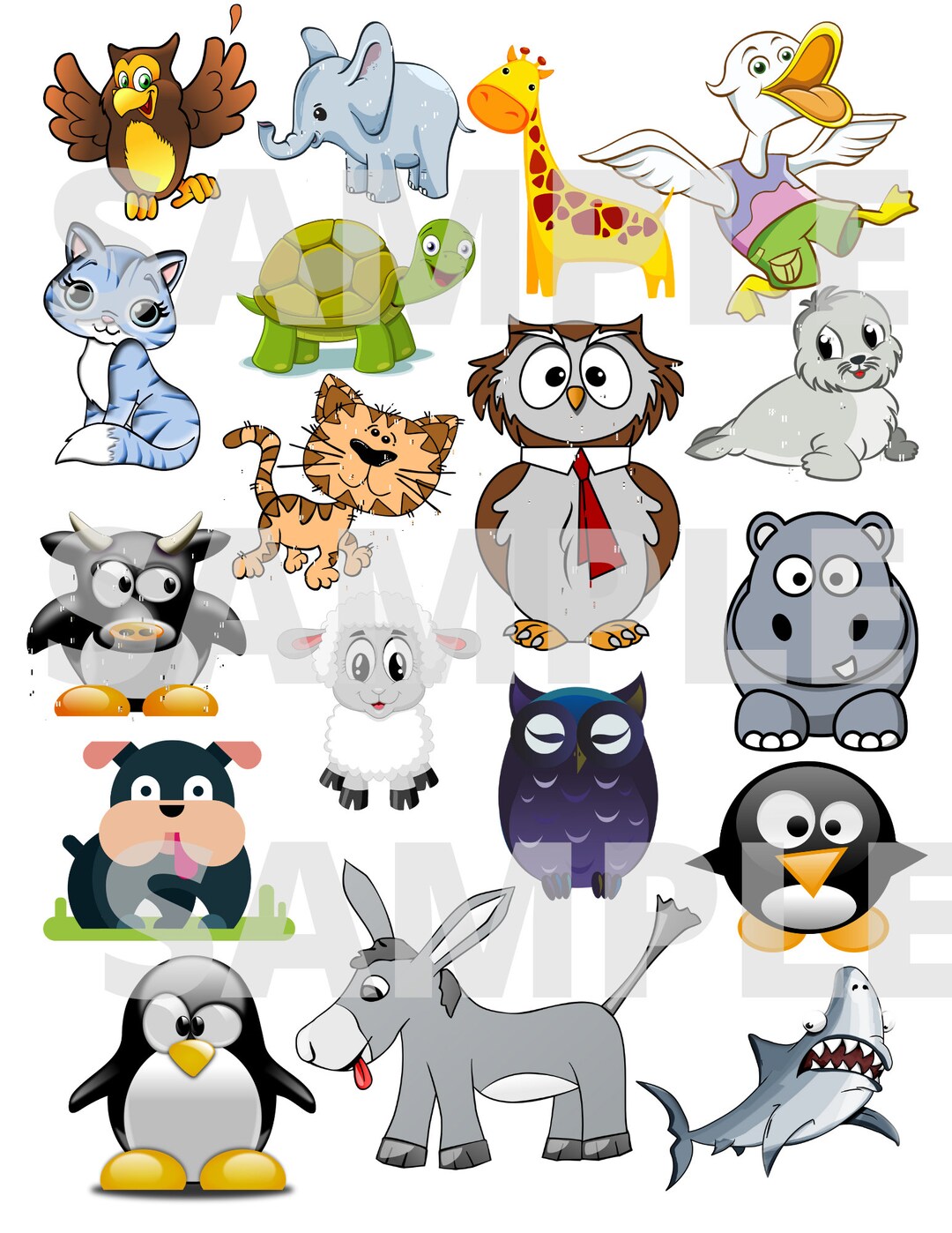 Animal Cartoons Digital Scrapbook Paper - Collage Sheet - Instant ...
