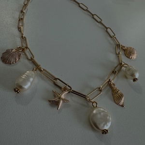 Shell & Pearl Gold Charm Necklace - Etsy