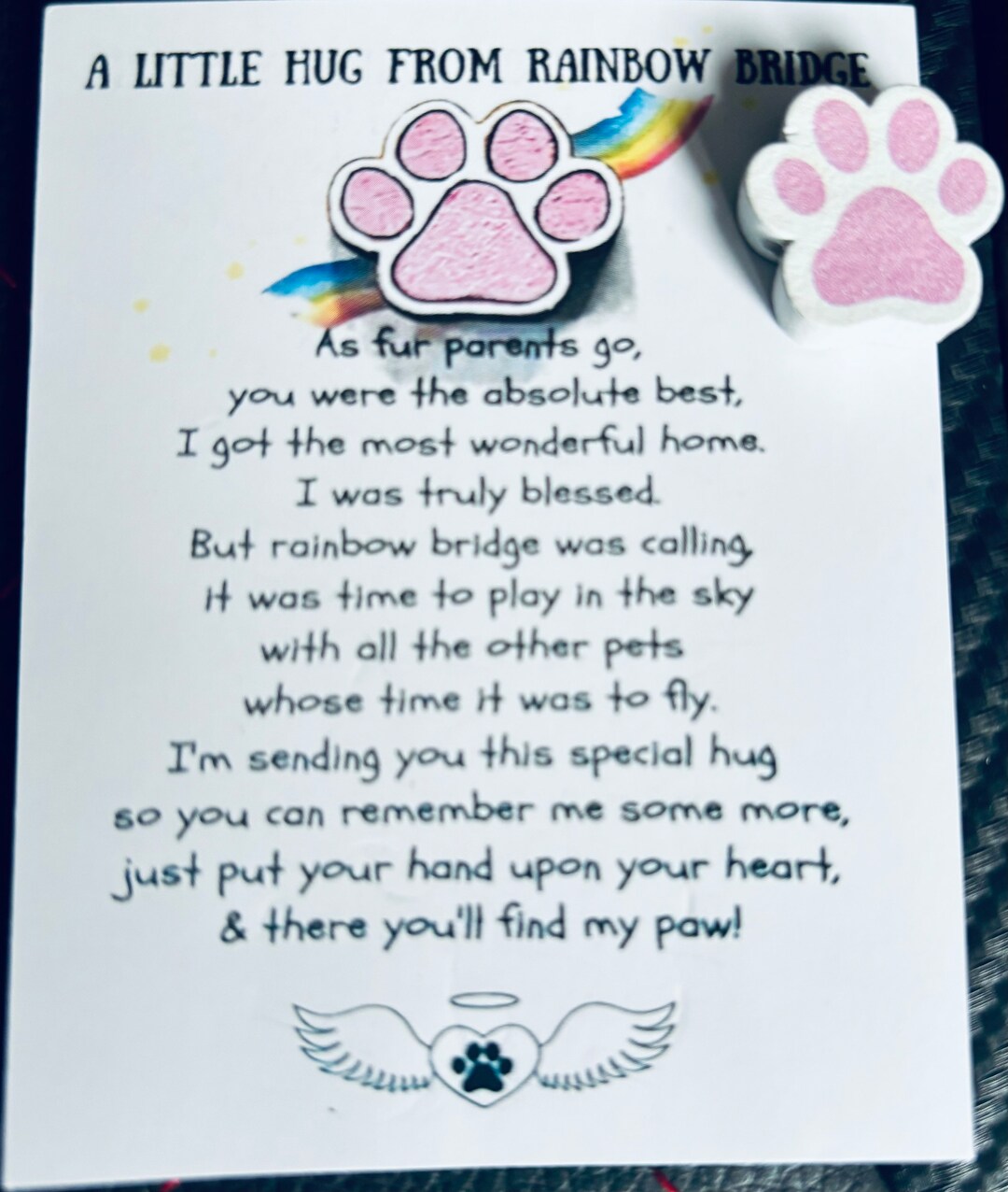 Pet Loss Paw Print Hug and Poem Rainbow Bridge - Etsy Australia