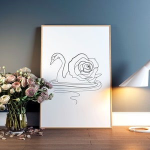 Swan One Line Art, Bird One Line Drawing, Flower Line Art, Swan Single ...