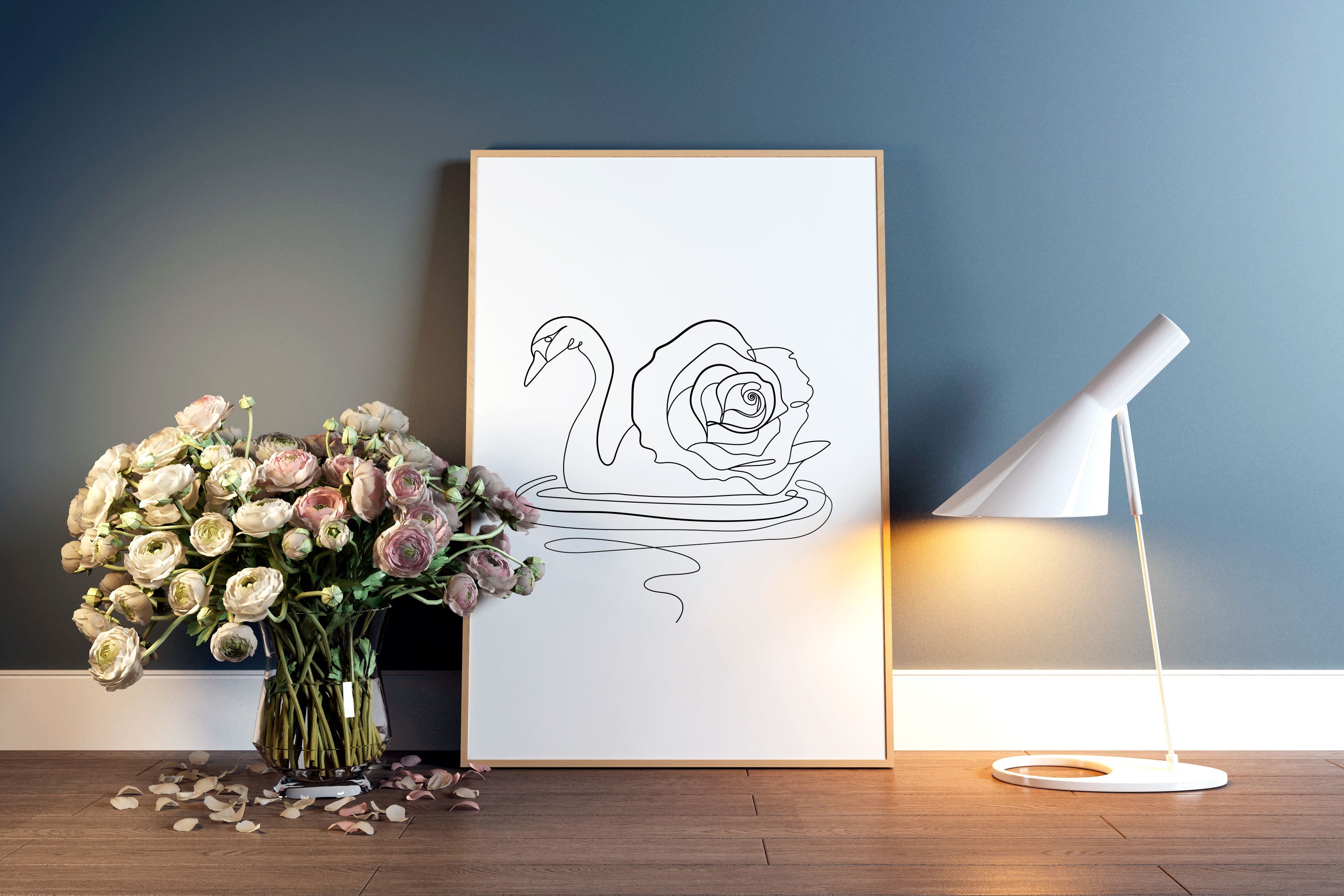 Swan One Line Art Bird One Line Drawing Flower Line Art - Etsy
