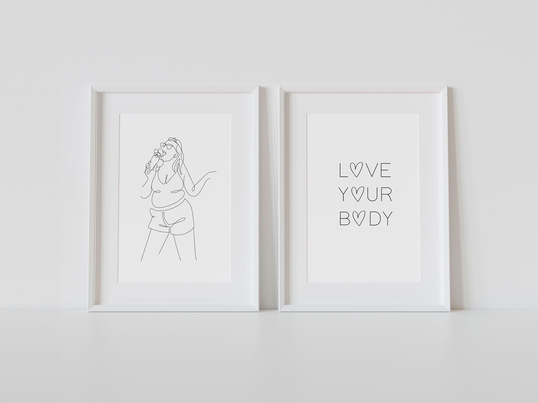 Body Positive One Line Art, Woman Minimalist Wall Art , 2 Piece One ...