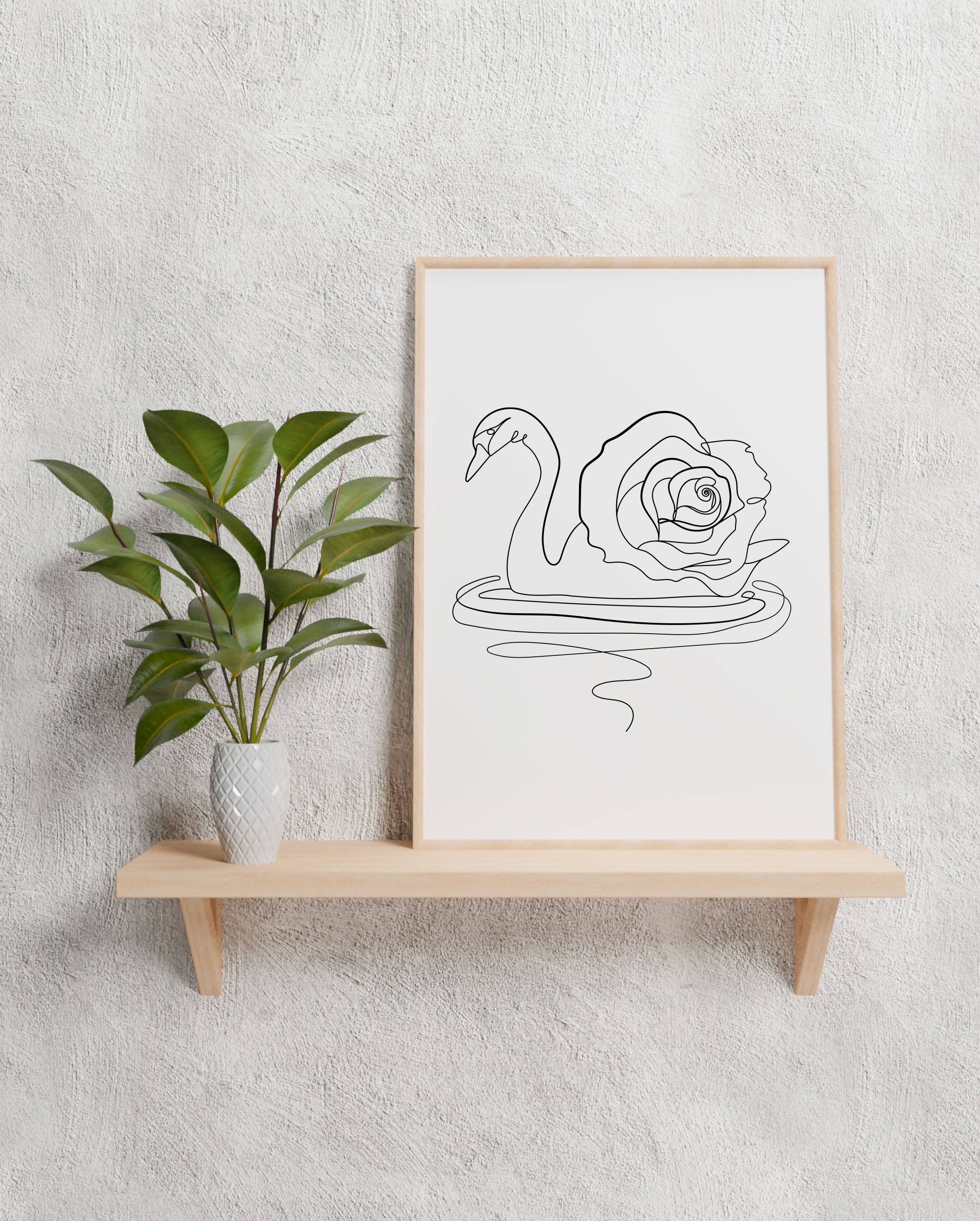 Swan One Line Art Bird One Line Drawing Flower Line Art - Etsy