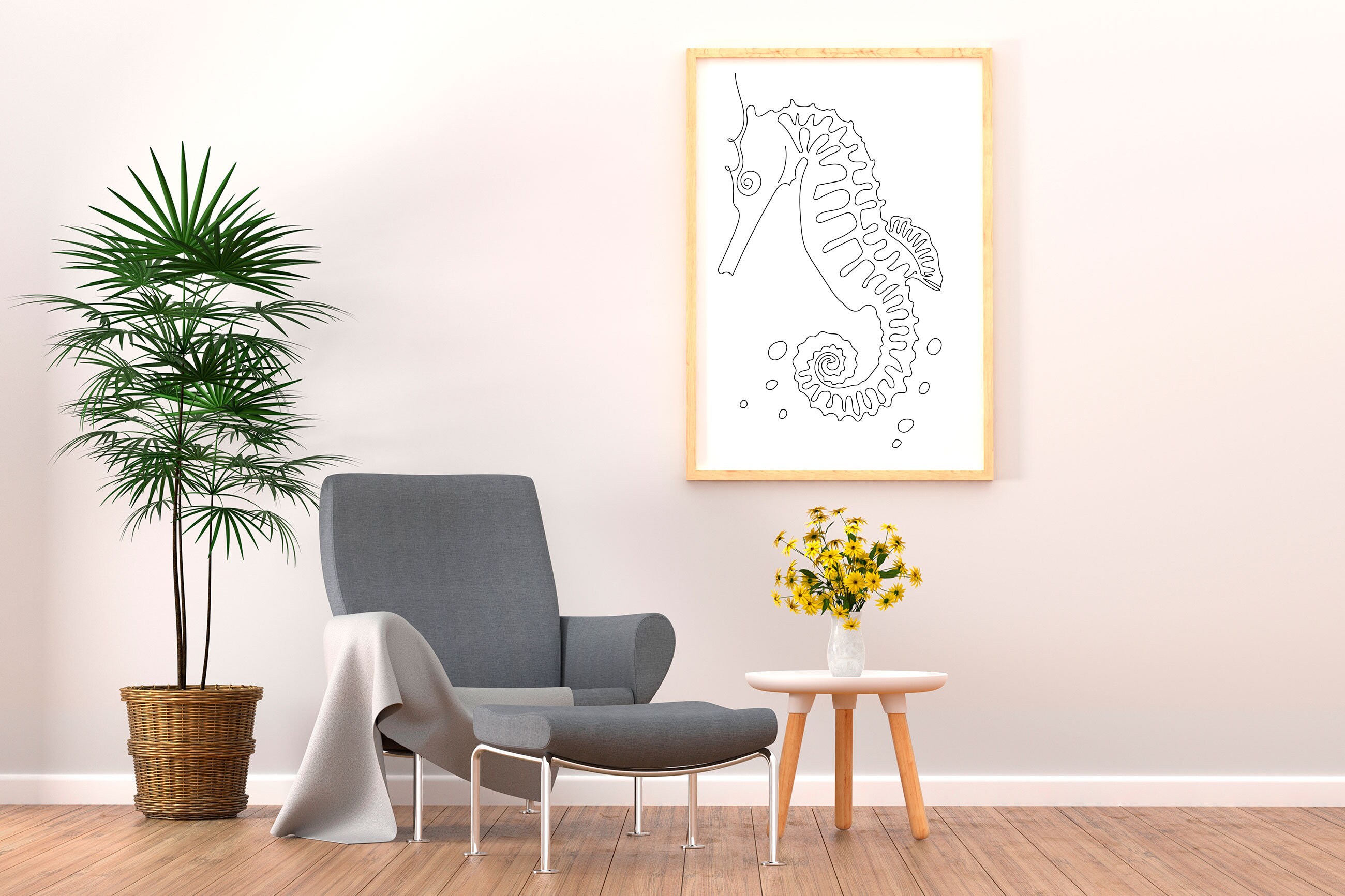 Seahorse One Line Art, Sea Animal Line Poster, DOWNLOAD INSTANT ...