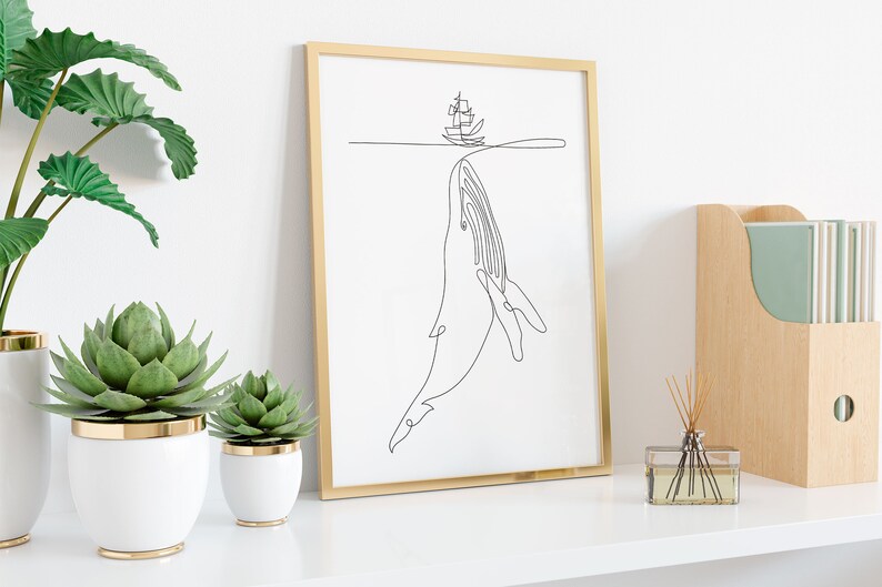 Whale One Line Art DOWNLOAD INSTANT Simple Line Art Whale | Etsy