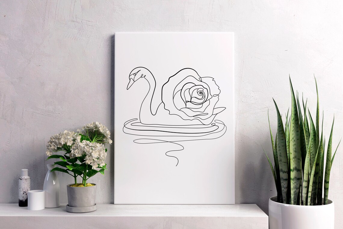 Swan One Line Art Bird One Line Drawing Flower Line Art - Etsy