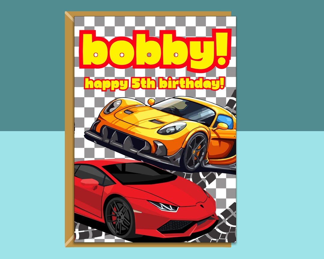 5th Birthday Card - Cars - Personalised - for Him or Her - 5 Year Old ...