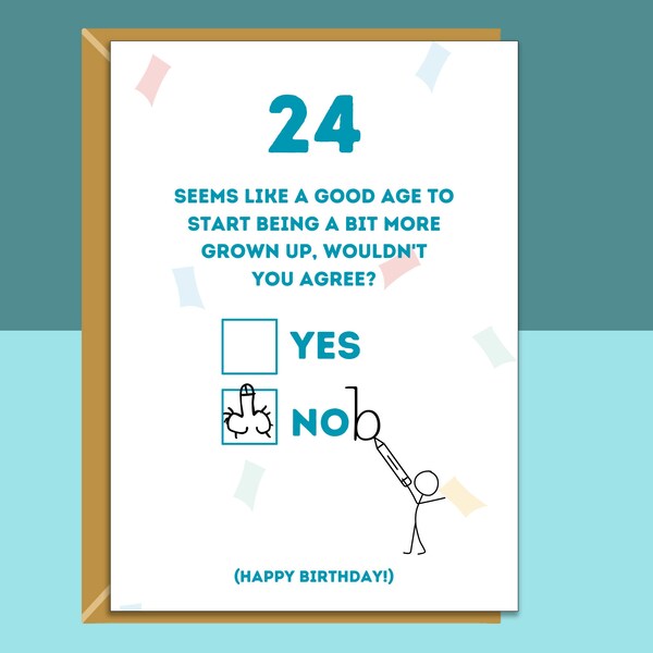 Funny 24 Birthday Card - Etsy