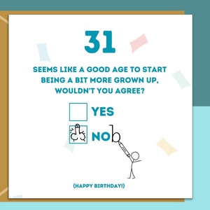 Funny 31st Birthday Card - Personalised Inside If Required - for Him or ...