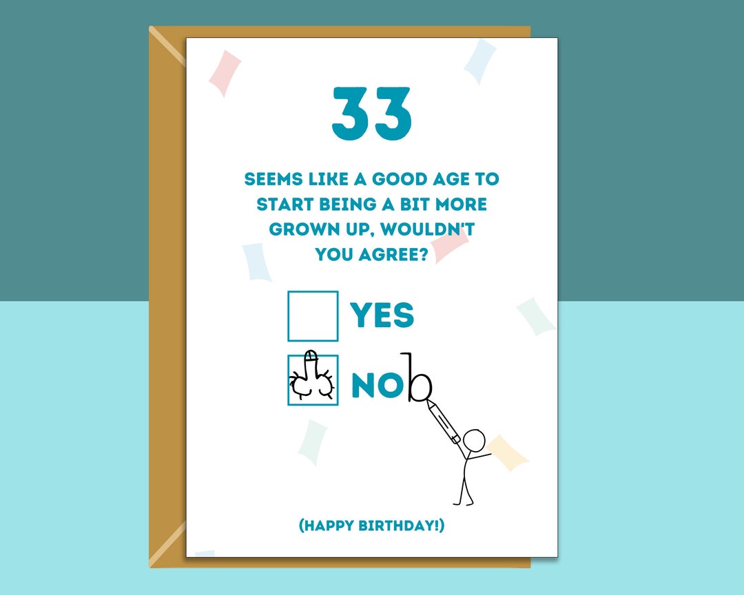 Funny 33rd Birthday Card - for Him or Her - Ideal for Brother, Sister ...
