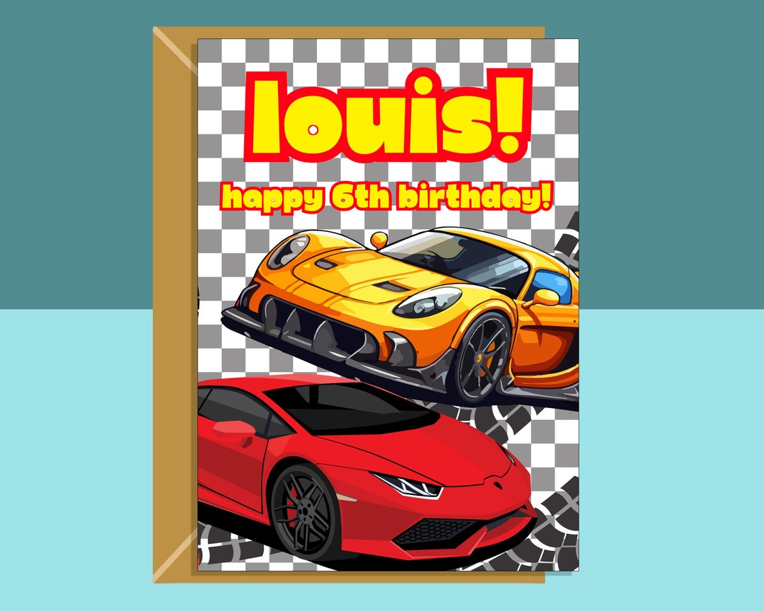 6th Birthday Card Cars Personalised for Him or Her 6 Year Old Son ...