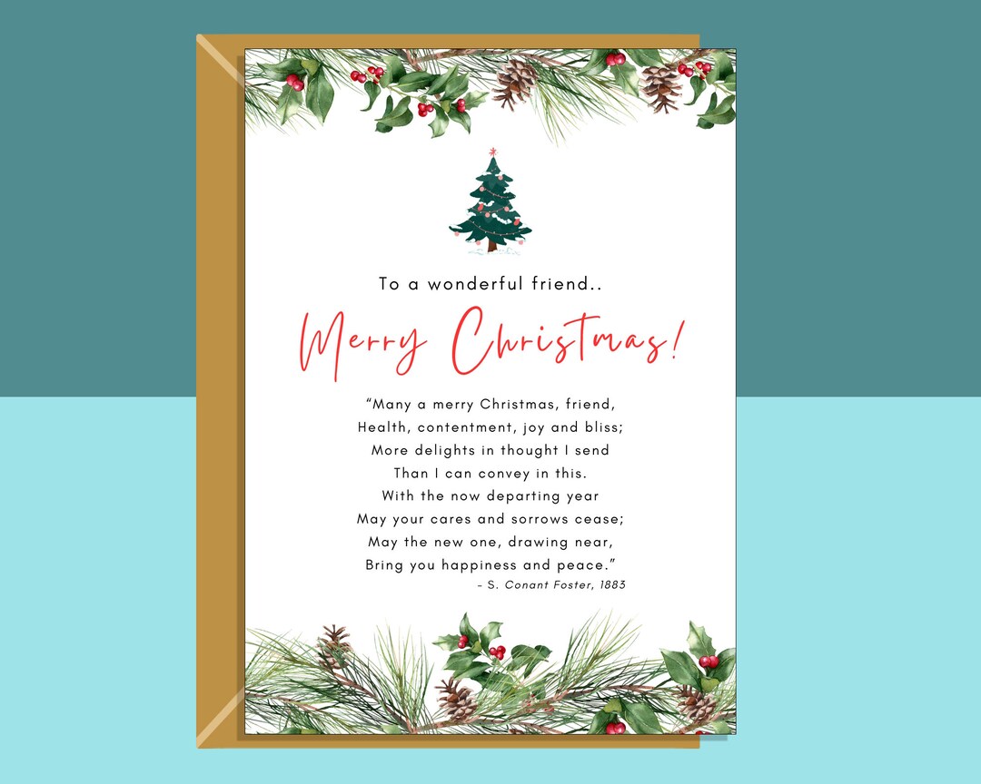 Christmas Card - Friend - Mate - Bestie Xmas Card With Poem ...